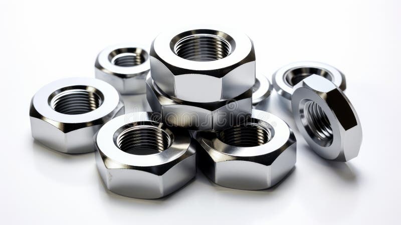 Group of Silver Metal Nuts Isolated on White Background. Neural Network ...