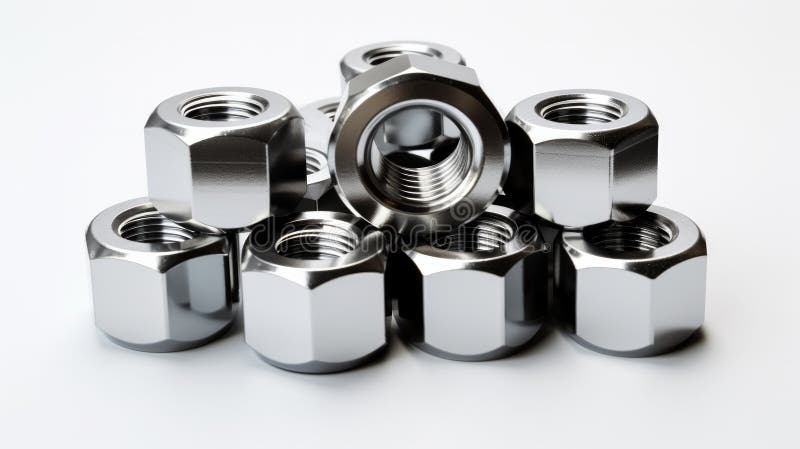 Group of Silver Metal Nuts Isolated on White Background. Neural Network ...