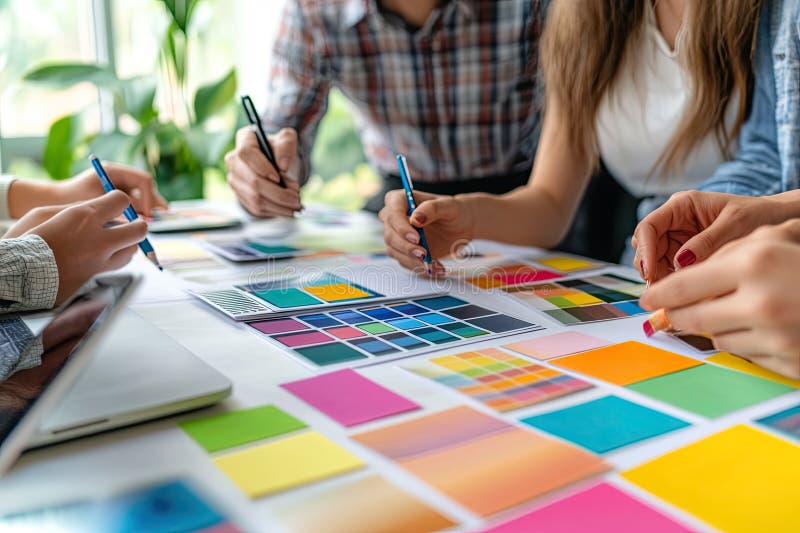 A Group Sits Around a Table with Sticky Notes on it Stock Photo - Image ...