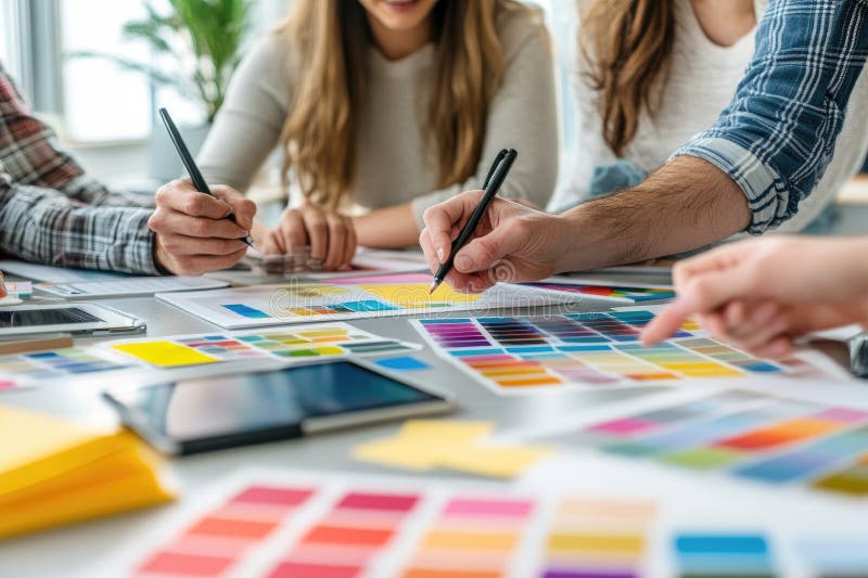 Diverse Team Collaboration Brainstorming Session Around Table Sticky ...