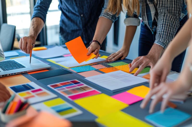 A Group Sits Around a Table with Sticky Notes on it Stock Image - Image ...
