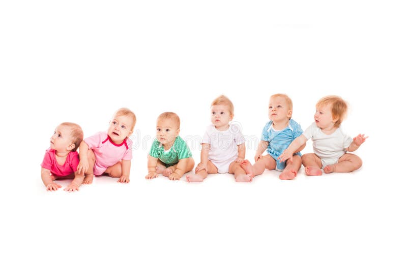 Group of six babies stock image. Image of funny, cute - 113143365