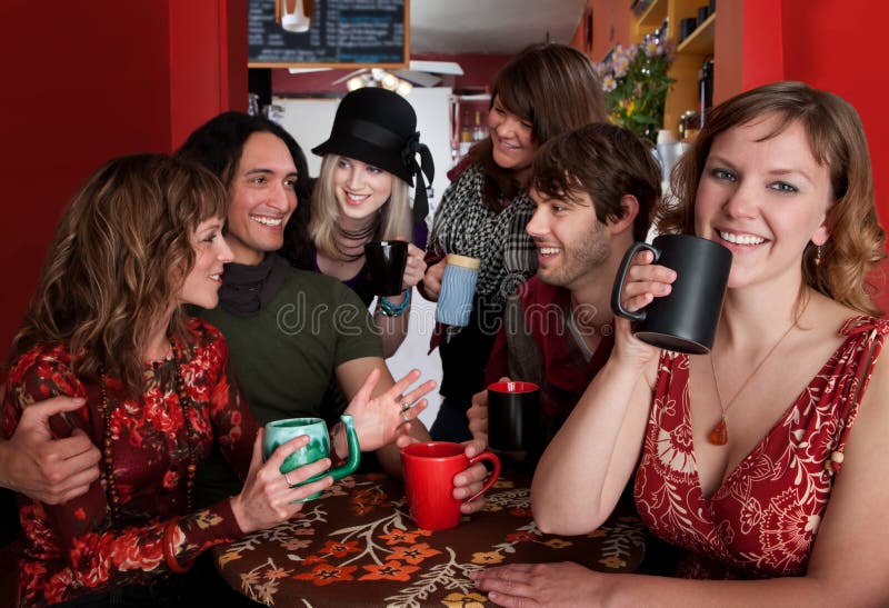Group of six friends stock image. Image of cafe, hispanic - 14249249