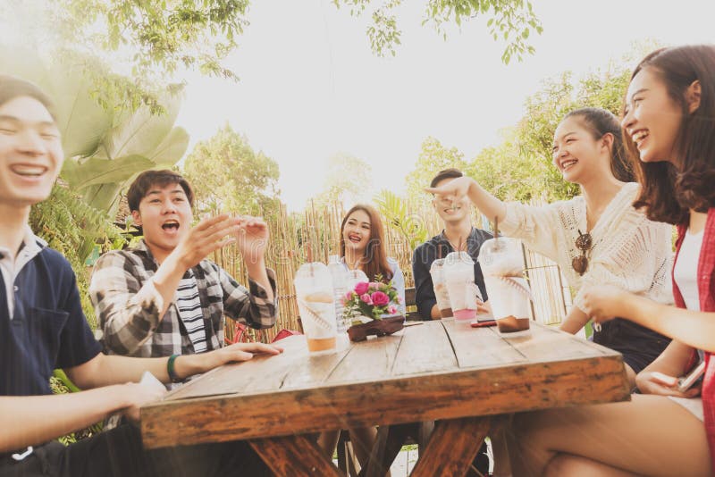 Group of Friends Hang Out in Cafe Stock Image - Image of chocolate ...
