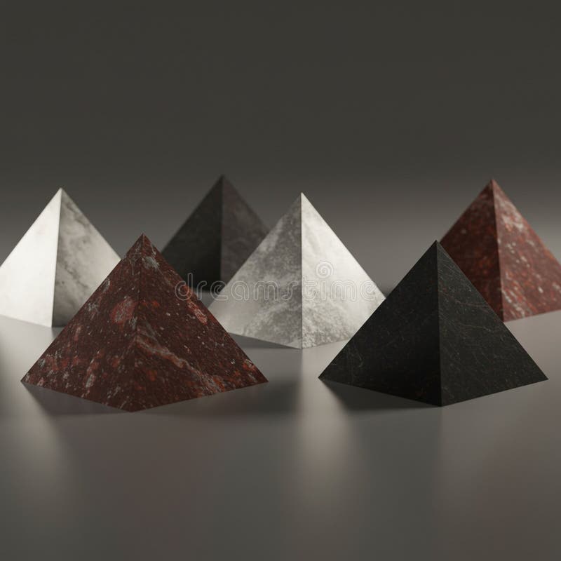 A Group of Six Pyramids Made from Different Types of Stone, Including ...