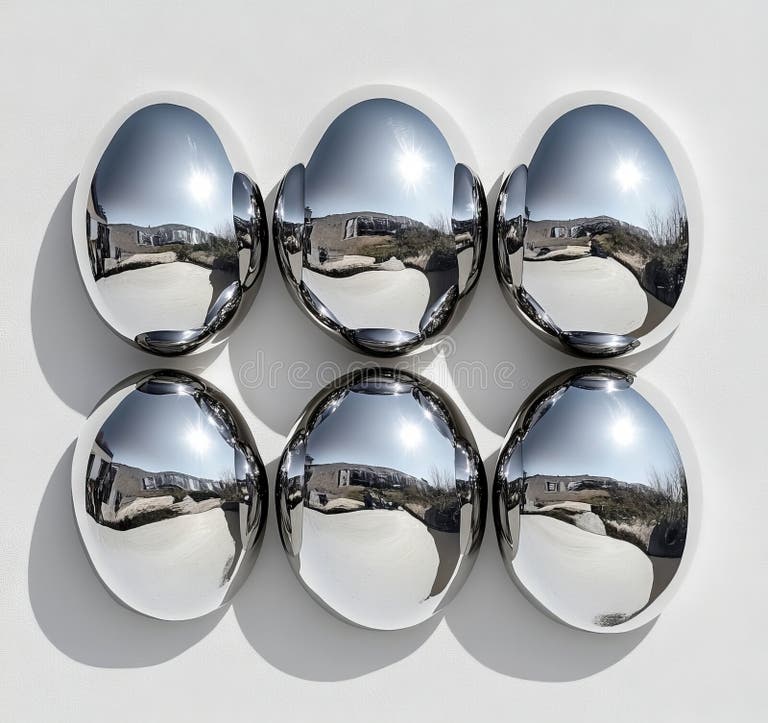 A Group of Six Stainless Steel Spheres on a White Surface Stock Image ...