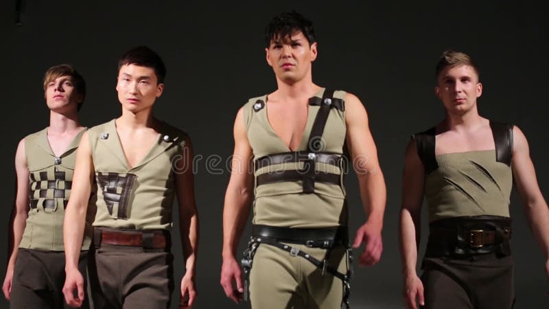 Group of Six Young Beautiful Men in Costumes Stock Footage - Video of ...