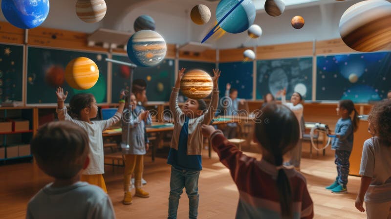 Smart Elementary Student Studying about Astronomy and Space at ...