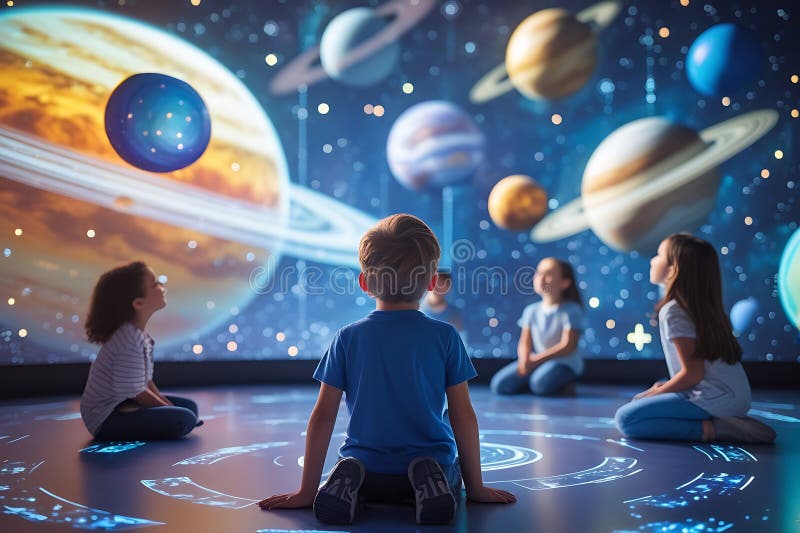 Group of Skilled Elementary Student Studying about Astronomy and Space ...