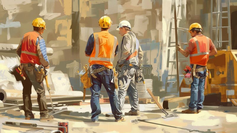 A Group of Skilled Workers Discusses Their Tasks while Equipped with ...