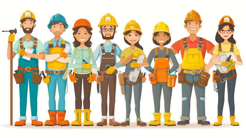 Diverse Construction Team in Work Outfits Poses Together at a Job Site ...