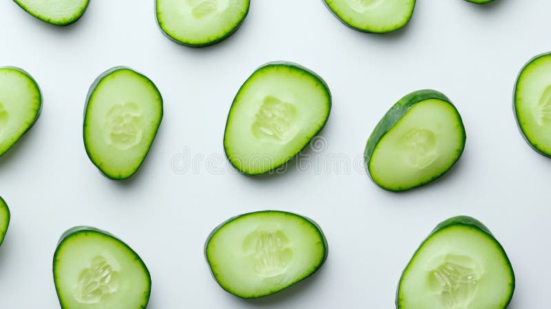 A Group of Sliced Cucumbers on a White Surface Stock Illustration ...