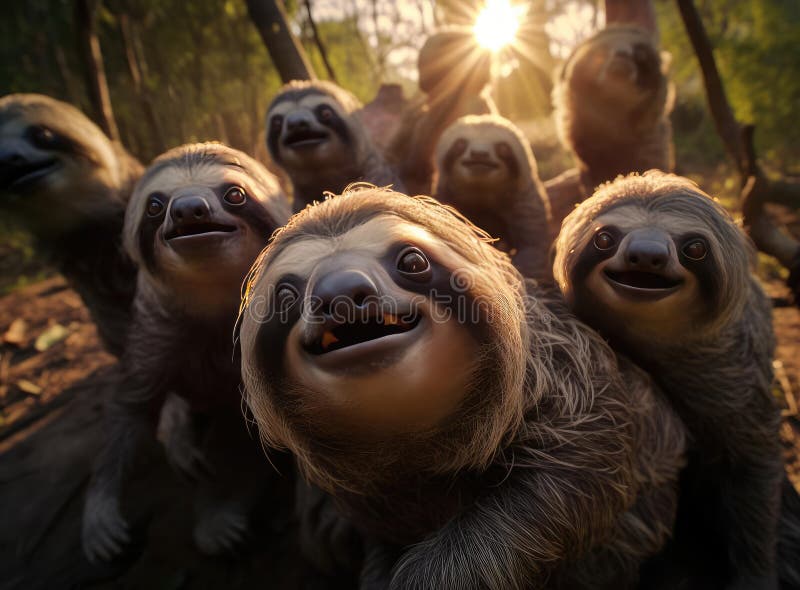 A group of sloths stock photo. Image of smile, mammal - 289730406