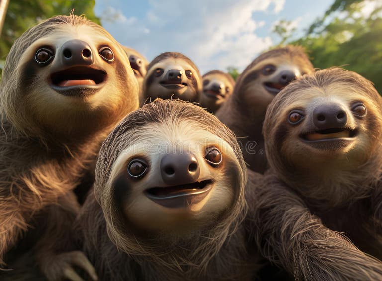 A group of sloths stock photo. Image of selfie, rest - 289751278