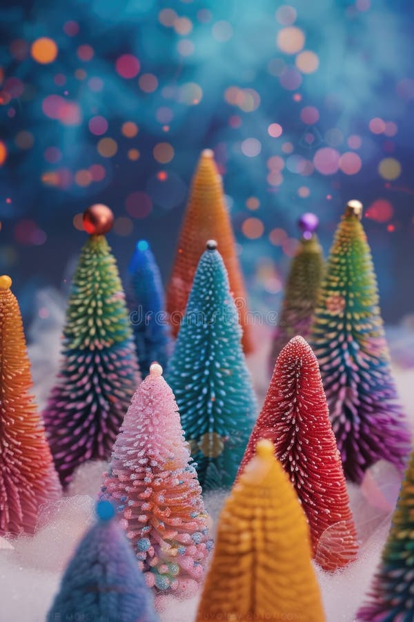 Group of Small Christmas Trees on Snowy Ground, Perfect for Winter ...