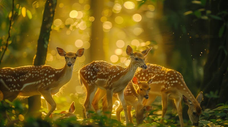 A Group of Small Deer Standing in the Woods Near a Tree, AI Stock Photo ...