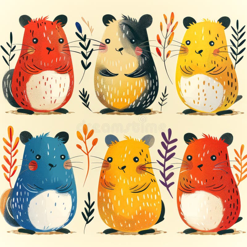 Group of Small, Furry Animals with Different Colors and Sizes. Stock ...