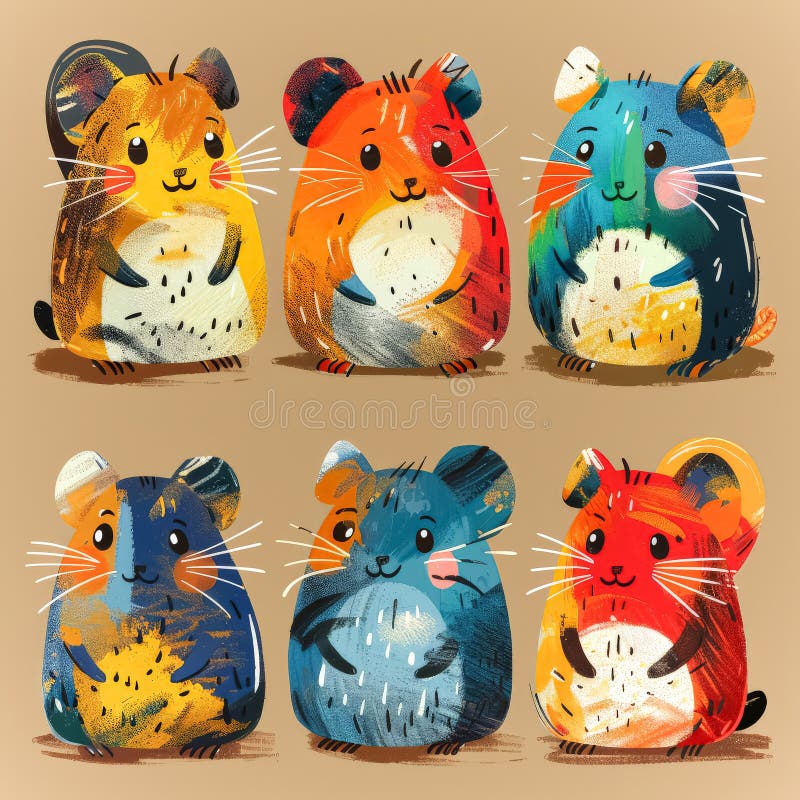 Group of Small, Furry Animals with Different Colors and Sizes. Stock ...