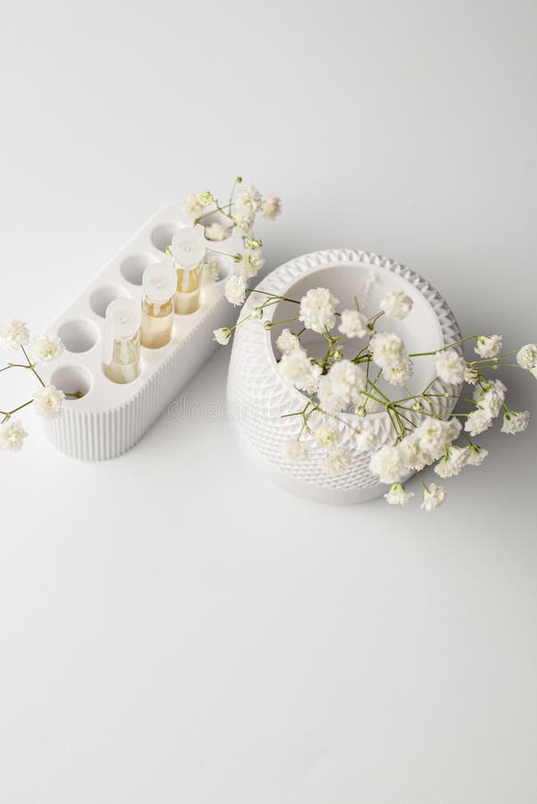 Group of Small Glass Bottles. Perfume Testers or Chemical Samples. Side ...