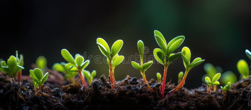 Group of Small Green Terrestrial Plants Sprouting from the Soil Stock ...