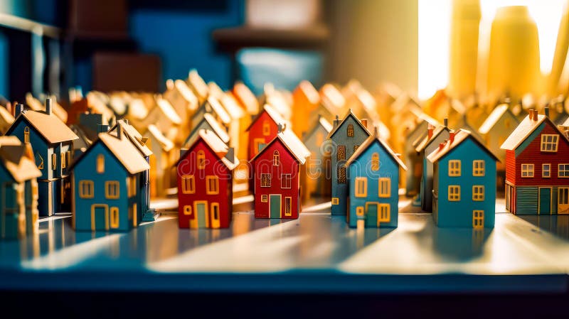 Group of Small Houses Sitting on Top of Table. Generative AI Stock ...