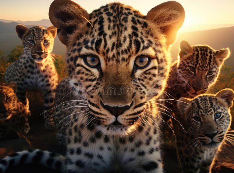 A group of small leopards stock image. Image of outside - 289774087