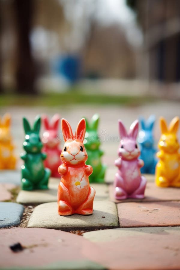 A Group of Small Plastic Rabbits Sitting on a Tiled Floor, AI Stock ...