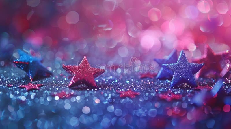 A Group of Small Red and Blue Stars on a Glittery Background, AI Stock ...