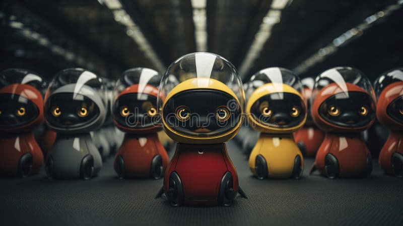 A Group of Small Robots are Lined Up in a Row, AI Stock Illustration ...