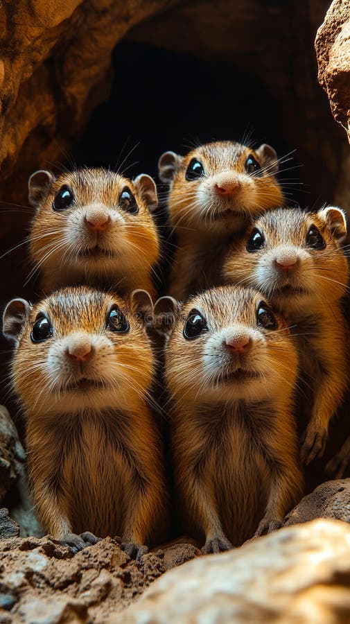 A Group of Small Rodents Sitting in a Cave Stock Photo - Image of ...