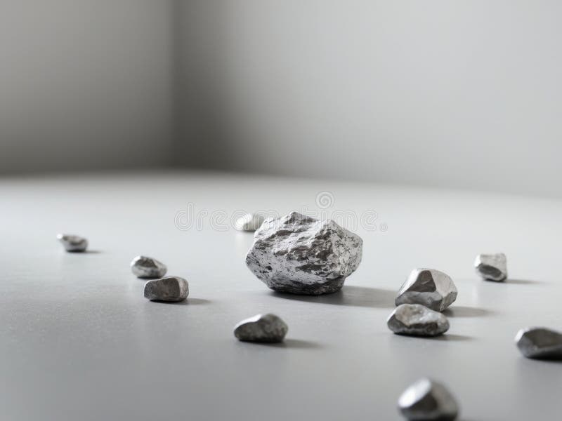 Group Small Shiny Rocks Scattered Gray Surface are Lump of Silver Stock ...