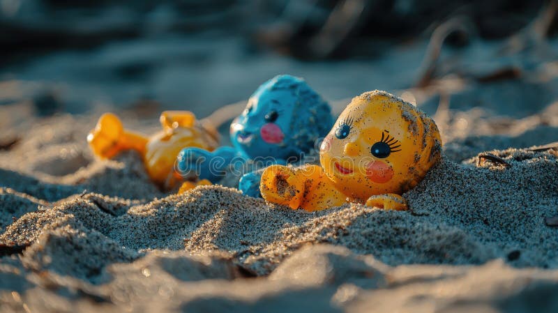 Group of Small Toy Animals Positioned on Sandy Beach Surface with Clear ...