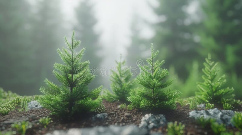 A Group of Small Trees are Growing in a Field, AI Stock Image - Image ...