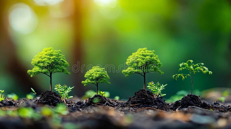 Group of Small Trees Growing in the Ground. Generative AI Stock Photo ...