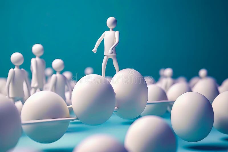 Group of Small White People Standing in Front of Group of White Balls ...