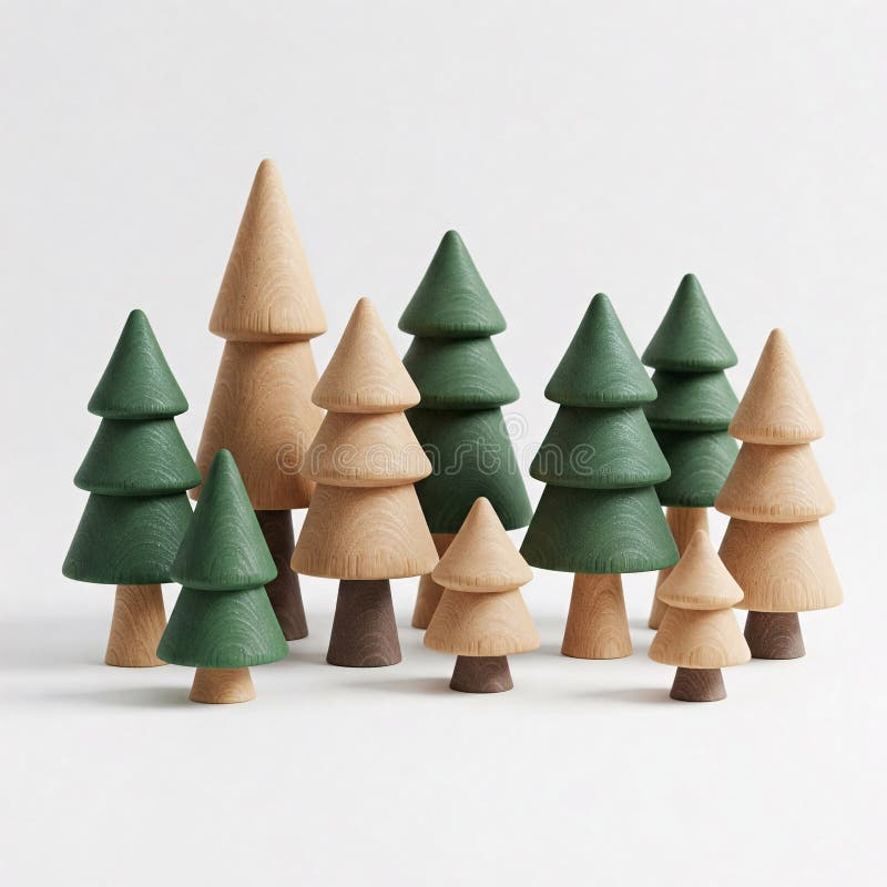A Group of Small Wooden Christmas Trees, Isolated on a White Stock ...