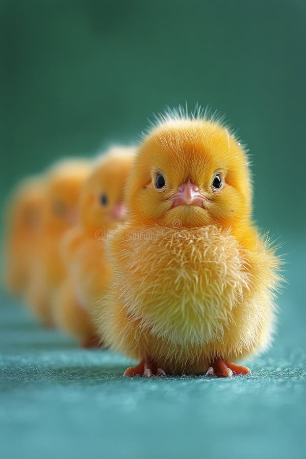 Group of Small Yellow Chicks on Blue Surface Stock Image - Image of ...
