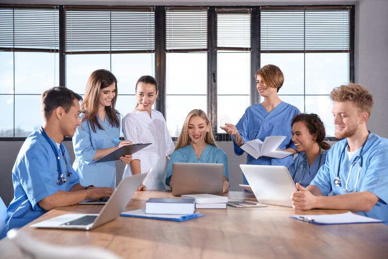 Group of Smart Medical Students with Gadgets Stock Photo - Image of ...