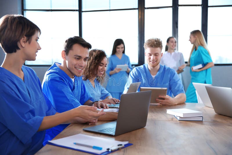 Group of Smart Medical Students with Gadgets Stock Photo - Image of ...