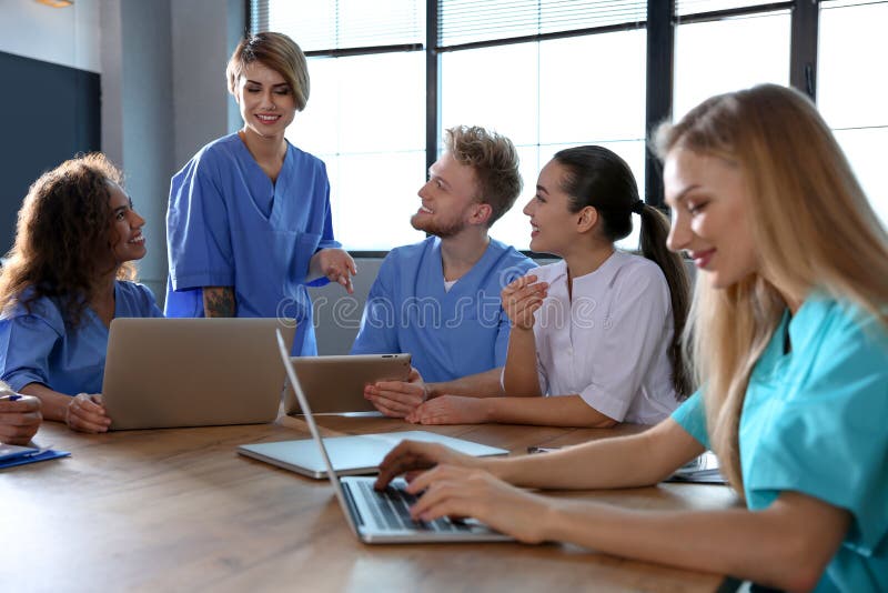 Group of Smart Medical Students with Gadgets Stock Image - Image of ...