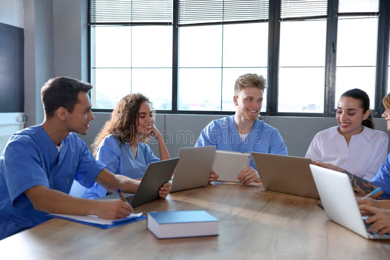 Group of Smart Medical Students with Gadgets Stock Photo - Image of ...