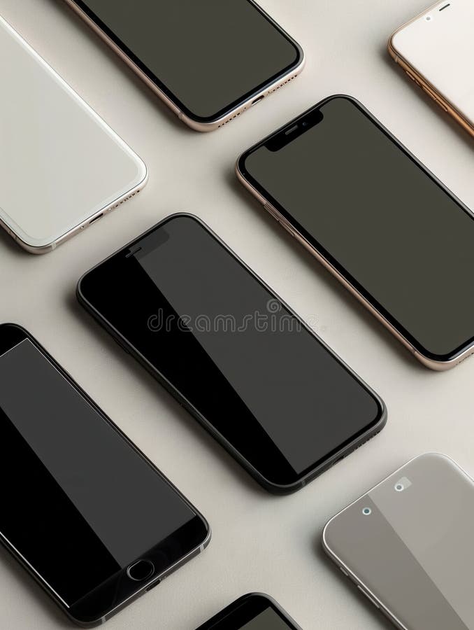 A Group of Smartphones are Arranged in Different Angles on a White ...