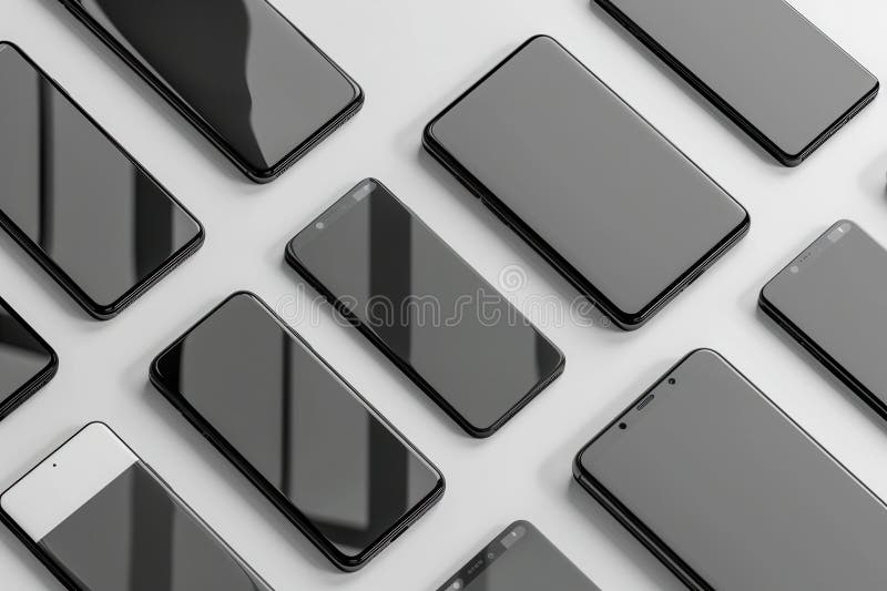 A Group of Smartphones Arranged in Different Angles on a White Surface ...