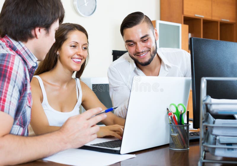 Group Smile while Using Computer Stock Image - Image of happy, laughing ...