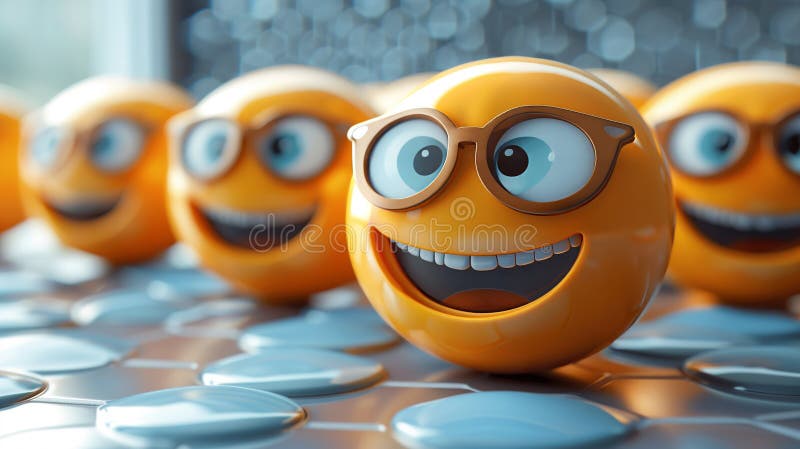 A Group of Smiley Faces with Glasses, Looking Happy, Sitting on a Table ...
