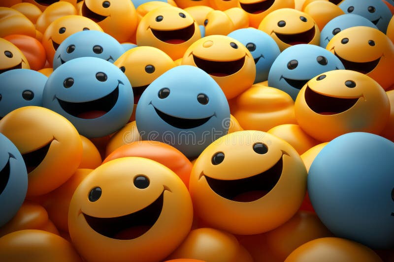 A Group of Smiley Faces are Surrounded by Orange and Blue Balls Stock ...