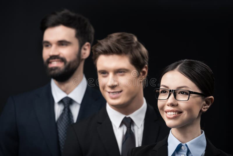 Group of Smiling Business People Standing in Row Stock Photo - Image of ...