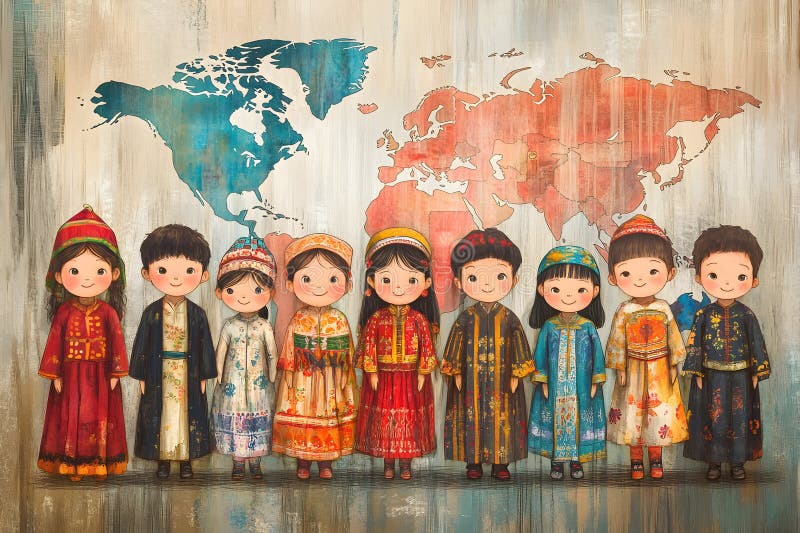 Group of Smiling Children in Traditional Cultural Attire from Different ...
