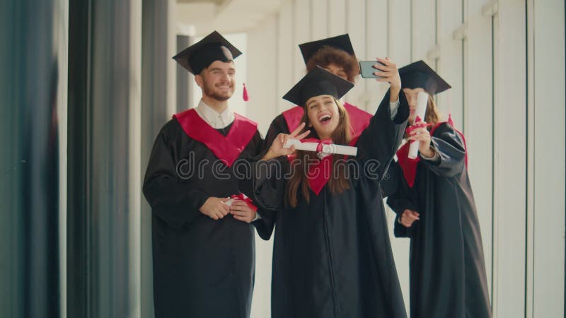 Group of Smiling Graduate with a Master S Degrees in Hand, Making ...