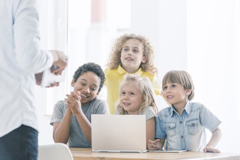 Smiling Children during Programming Classes Stock Image - Image of ...